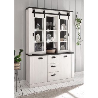 Ridgevalley home24 Buffet II 133 x 201 x 38cm Wei&szlig;/Pinie Wei&szlig; Dekor