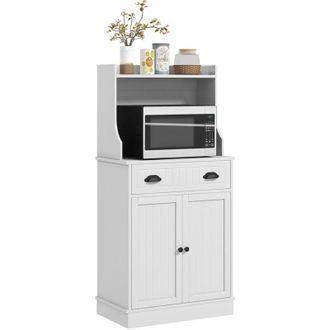 HOMCOM Meuble micro-ondes - rangement cuisine - 2 portes, 3 &eacute;tag&egrave;res, tiroir, niche - mdf blanc