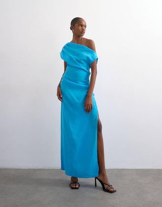 Topshop Weiches Midikleid in leuchtendem Blau mit angesetzten &Auml;rmeln
