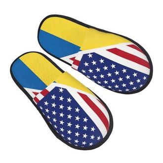 Generic Pantoufle Maison Drapeau Ukrainien-Am&eacute;ricain Hiver Pantoufles Confortable Hiver Chaussures Chaudes Antid&eacute;rapantes Chaudes Pantoufles Pour Maison Voyag