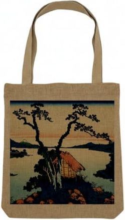 Fabulous Sac Shopping Tote Bag Aspect Lin - Hokusai Art Japonais Estampe Lac Suwa Beaux Arts - Sac de Courses Toile Epaisse 360g Beige Naturel Cabas Port&eacute; Epau