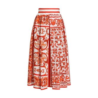 Dolce & Gabbana Femme, Jupes, Multicolore, Taille: 38 FR Jupe pliss&eacute;e en popeline imprim&eacute; majolique