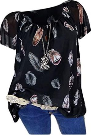 ORANDESIGNE T-Shirt Femme Grande Taille Tee Shirt Ete Chic Lâche Fleur Imprime Manche Courtes Col V Sexy Top Blouse Casual Haut Tunique Chemise D Noir 3XL