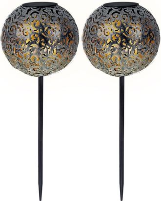 Globo Lighting Solarleuchte Solarkugel f&uuml;r Au&szlig;en silberfarben Stecklampe orientalische Lichteffekt und Erdspie&szlig;, 1x LED 3000 Kelvin, DxH 18,5x54 cm, 2er Set