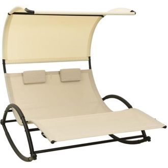 vidaXL Doppel-Sonnenliege mit Sonnendach Textilene Creme vidaXL
