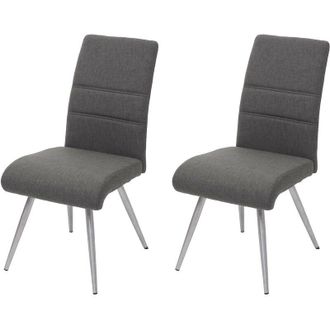 Hhg neuwertig] 2er-Set Esszimmerstuhl 708, K&uuml;chenstuhl Stuhl, Stoff/Textil Edelstahl geb&uuml;rstet grau-braun