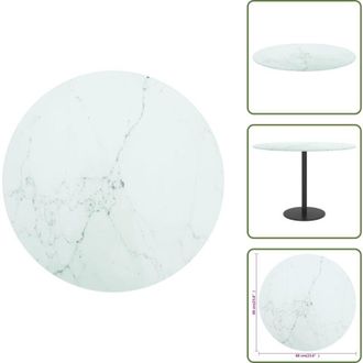 vidaXL Dessus de table blanc &Oslash;60x0,8cm verre tremp&eacute; avec design marbre - Dessus De Table - Plateau De Table - Verre Tremp&eacute; - Design Marbre - Blanche