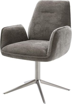 DELIFE Esszimmerstuhl Zoa-Flex Fußkreuz Edelstahl Bouclé Soft Schlamm 360° drehbar Wippfunktion Taschenfederkern