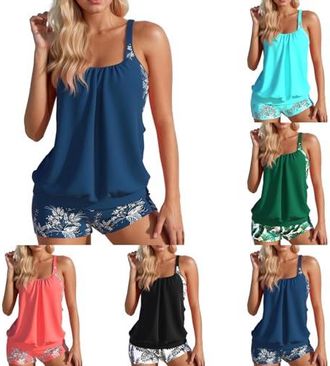 Generic Maillot De Bain Femme 2 Pieces Shorty Tankini Grande Taille Ensemble Maillot De Bain Taille Haute Amincissant Swimwear Femmes Tankini Maillots de Bain