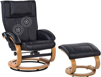 Beliani Massagesessel mit Fu&szlig;hocker Schwarz Kunstleder Drehbar Holzbeine Heizfunktion Liegefunktion Timer Fernbedienung Modern f&uuml;r B&uuml;ro Arbeitszimmer