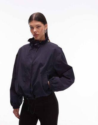 Asos Trainingsjacke aus Nylon in Marineblau mit Ballonsaum