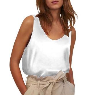 Generic D&eacute;bardeur pour femme en satin soyeux de couleur unie sans manches - Camisole ample &agrave; col rond - Confortable - Uni - &Eacute;l&eacute;gant - Pour le travail, le bure