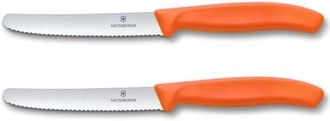 Victorinox by Swiss Army Swiss Classic, Frühstücksmesser, Brötchenmesser Set 2teilig, Scharfe Klinge, Wellenschliff, 11 cm, Rostfreier Stahl, Orange