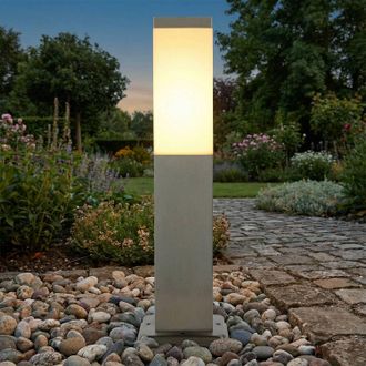 Licht-Erlebnisse Eckige Pollerleuchte BETULA Edelstahl 45 cm in Silber blendarm E27 Au&szlig;enlampe Wegbeleuchtung