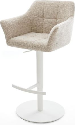 DELIFE Barstuhl Yulo-Flex Webstoff Soft Beige Drehfu&szlig; h&ouml;henverstellbar Metall Wei&szlig;, Barst&uuml;hle