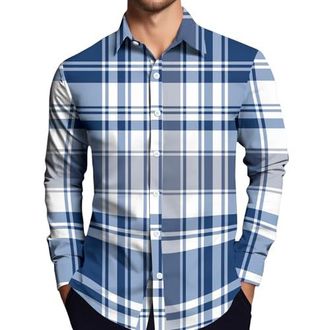 Generic Chemise &agrave; manches longues pour homme - Avec motif &agrave; carreaux - En coton m&eacute;lang&eacute; - Col boutonn&eacute; classique - Convient pour les loisirs et les affaires, 