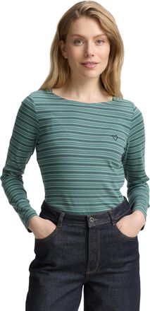 Tom Tailor Damen 1044468 Langarmshirt mit Herz-Stickerei, 39321-Sea Green Multicolor Stripe, XXL