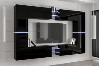 Furnitech Wohnwand Wohnzimmer | Wohnzimmer Möbel mit LED RGB - 16 Farben | Hängend Wohnwand Modern | Wohnzimmer Schrankwand mit Regale und TV Schrank (C20N-21B-