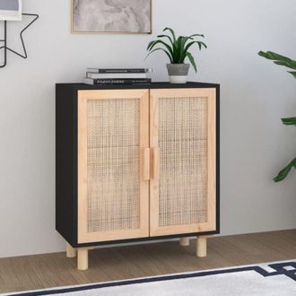 vidaXL Sideboard Schwarz 60x30x70cm Massivholz Kiefer und Natur-Rattan Vidaxl