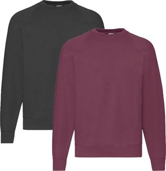 Fruit Of The Loom Fruit of The Loom Raglan Sweatshirt f&uuml;r Herren, matt, 1 x Bordeaux + 1 x Schwarz + 1 x Notizblock HL-Kauf, M