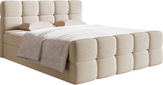 Selsey Bett Boxspringbett Doppelbett 160 x 200 cm Mit 2 Bettkasten Topper Matratzentopper Bonell Matratze H&auml;rtegrad H2 H3 Boucle Gewebe Rei&szlig;fest Hellbeige Cl