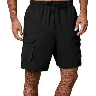Generic Short cargo avec cordon de serrage pour homme, longueur genou, taille &eacute;lastique, pantalon cargo pour gym, motard, course &agrave; pied, jogging, couleur unie