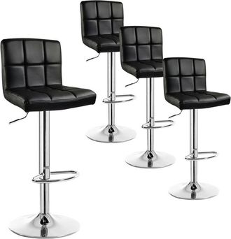 Woltu Woltu - Lot de 4 Tabourets de Bar Tabouret en Acier chromé et Similicuir, réglable en Hauteur et pivotante,Noir
