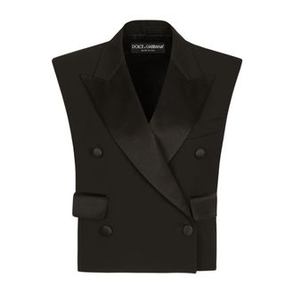 Dolce & Gabbana Schwarze &auml;rmellose Doppelreihige Wolljacke - - Jackets - Damen - Schwarzk - M