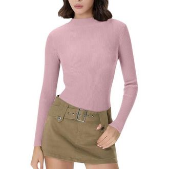 Generic Haut &agrave; col roul&eacute; c&ocirc;tel&eacute; uni &agrave; manches longues pour femme, pull en tricot chaud et ajust&eacute; pour le quotidien, le bureau et par temps froid, rose, XXL