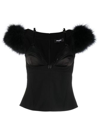 Dsquared2 haut &agrave; d&eacute;tails de plumes - Noir
