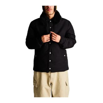 Pop Trading Company Schwarze gesteppte Jacke mit Pl&uuml;schkragen - - Jackets - Herren - Schwarzk - S