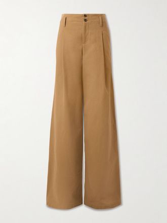 Chlo&eacute; Pantalon Droit En Toile De Coton &Agrave; Plis - Marron