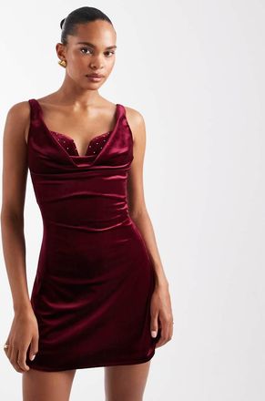 Jaded Rose Robe courte en velours à top brassière contrecollé - Bordeaux-Rouge