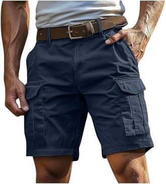 Generic Short cargo tactique pour homme avec bouton et fermeture &eacute;clair - Pantalon d&eacute;t&eacute; d&eacute;contract&eacute; l&eacute;ger avec poche - Pantalon de sport d&eacute;contract&eacute;, bleu, XX