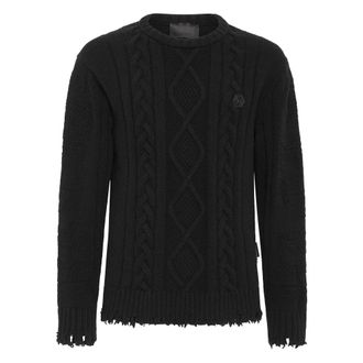 Philipp Plein Lambswool Pullover Rundhals LS Skull&Bones - - Knitwear - Herren - Schwarzk - 4XL