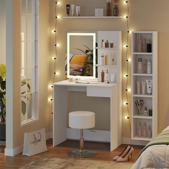 Vicco Schminktisch Weiß Dekos 75x141.5x40 cm - Der Frisiertisch, Optimale Aufbewahrungslösung für Pinsel, Cremes und Kosmetik