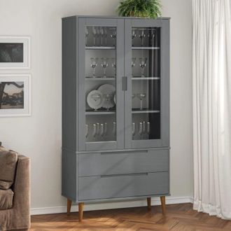 vidaXL Vidaxl - Armoire &agrave; vitrine molde Gris 90x35x175 cm Bois de pin massif