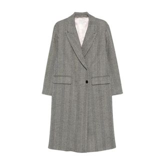 Forte_Forte Herringbone Doppelreihiger Mantel Grau - - Coats - Damen - Grau - M
