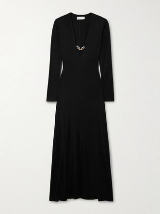 Tory Burch Jessa Maxikleid Aus Gl&auml;nzendem Jersey Mit Verzierungen - Schwarz