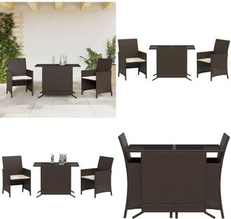 vidaXL 3-tlg. Bistro-Set mit Kissen Braun Poly Rattan - Gartentisch - Esstisch - Bistroset - Outdoor M&ouml;bel - Gartenm&ouml;bel - Home & Living