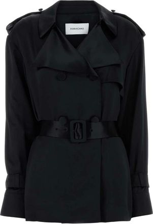 Ferragamo Femme, Manteaux, Noir, Taille: 34 FR Manteau Court en Satin