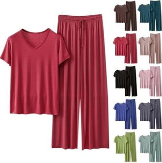 Generic Ensembles de vêtements de détente pour femme en coton grande taille - Ensemble de pyjama à manches courtes pour femme - Ensemble de pyjama petite tail