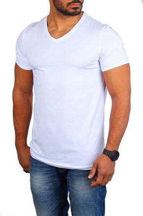 Carisma T-Shirt Herren Uni Basic tief-breit geschnittener V-Ausschnitt v-neck 4644 V-Ausschnitt unifarben kurzarm slim fit