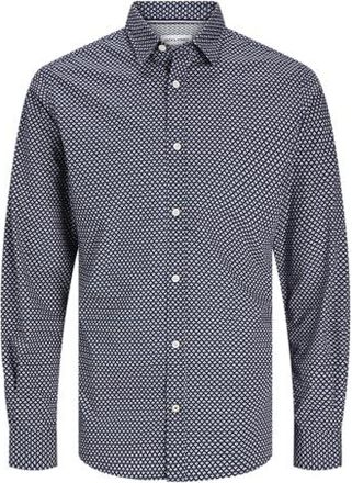 Jack & Jones Jjmatheo T-Shirt imprimé LS Chemise décontractée, Blazer Bleu Marine, XS Homme