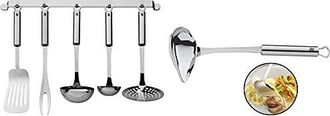 WMF Profi Plus Küchenhelfer Set 6-teilig, Hängeleiste mit 5 Helfer, Schöpflöffel, Schaumlöffel & Profi Plus Saucenlöffel 28 cm, Soßenkelle mit Schnaupe, C