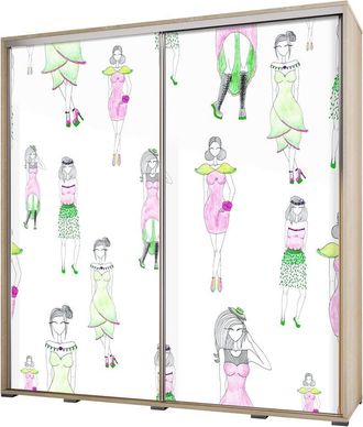 Selsey Fashion - Kleiderschrank 2-t&uuml;rig mit Schiebet&uuml;ren und Zeichenfiguren-Motiv 205cm (Korpus in Sonoma Eiche)