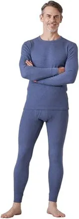 Lapasa Ensemble de sous-V&ecirc;tements Thermiques Homme Tissu Gaufr&eacute; en Coton Chaud Haut Maillot de Corps & Pantalon Bas Automne Hiver &Eacute;paisseur Moyenne M60 Bleu 