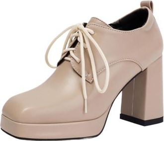 SJJH Chaussures &agrave; plateforme pour femme - Talon bloc de 9,5 cm - Lacets avec embout carr&eacute; et plateau de 2 cm - Semelle antid&eacute;rapante pour f&ecirc;te et travail, 