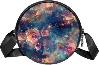 Generic Sac &agrave; bandouli&egrave;re rond pour femme, motif galaxie rose, petit sac &agrave; bandouli&egrave;re avec fermeture &eacute;clair, bretelles r&eacute;glables, sac &agrave; main rond d&eacute;contract&eacute;