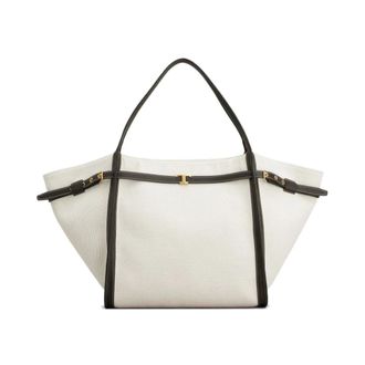 Tod's Femme, Sacs, Blanc, Taille: ONE Size Sac shopping moyen en toile et cuir
